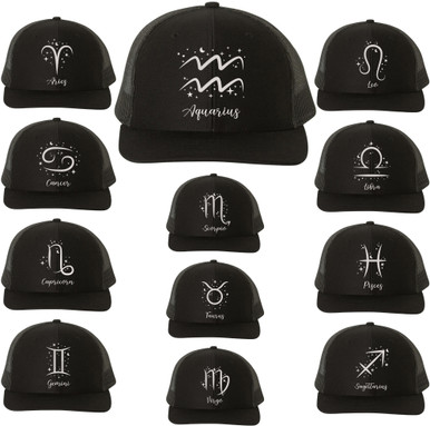 Zodiac Sign Embroidered Trucker Hat | Adjustable Unisex Mesh Back Cap ...