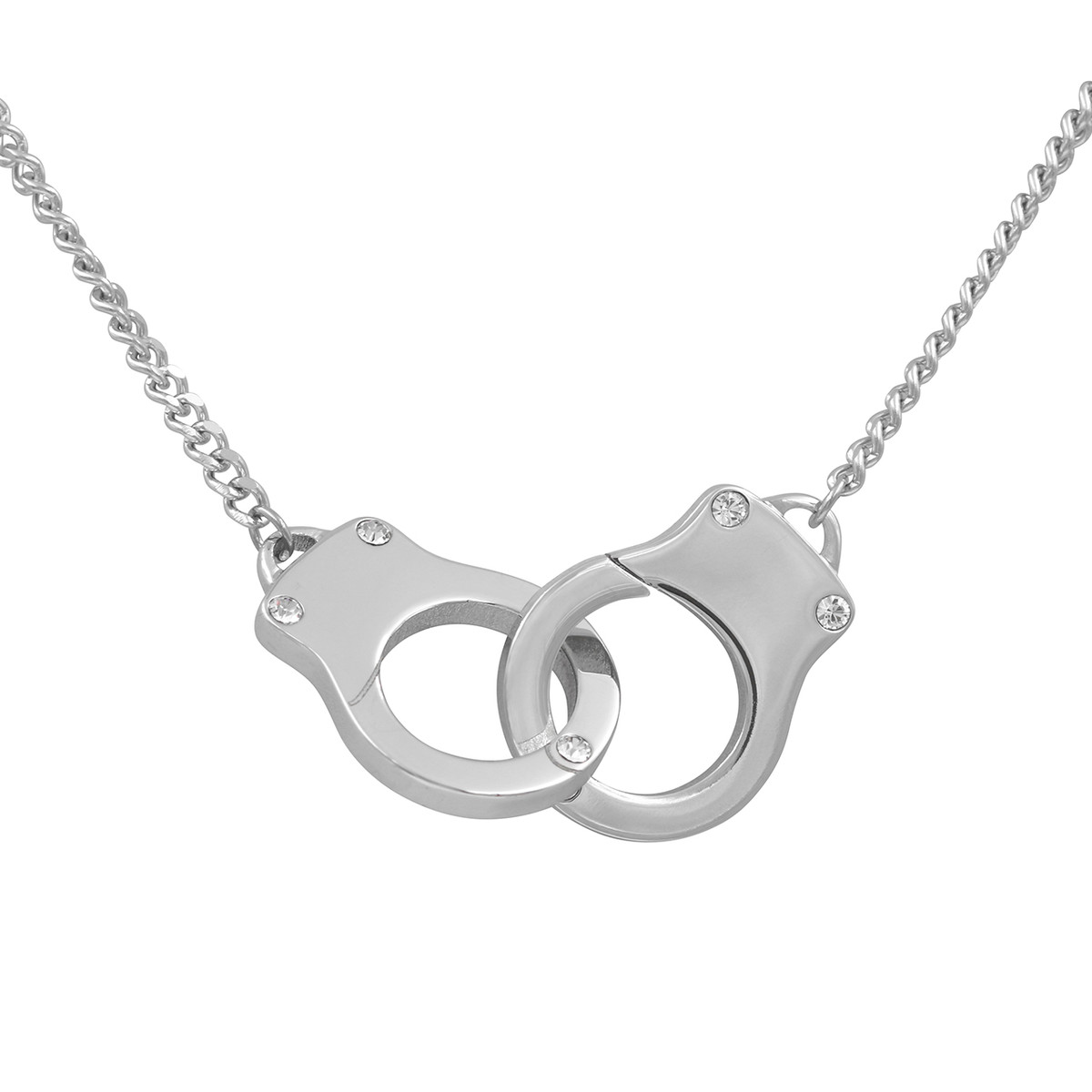 Handcuffs Necklace: Interlocking with Clear Crystals - Controse