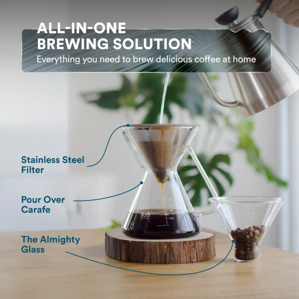 Pour Over Coffee Maker with Stainless Steel Filter - 17oz ...