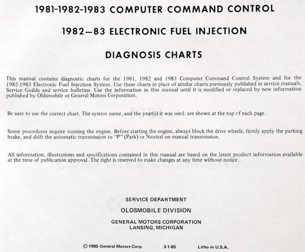 1981 1982 1983 Olds Computer Control and Electronic Fuel Injection ...