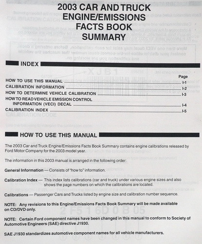 2003 Ford Lincoln Mercury Car & Truck Engine/Emissions Facts Book ...