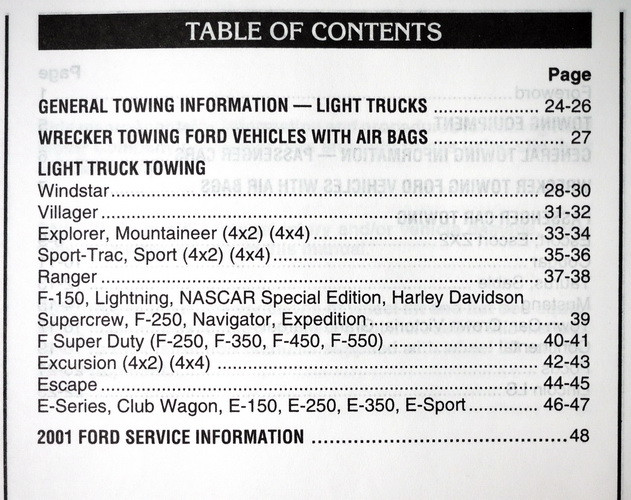 2001 Ford Lincoln Mercury Car and Truck Towing Instruction Manual ...