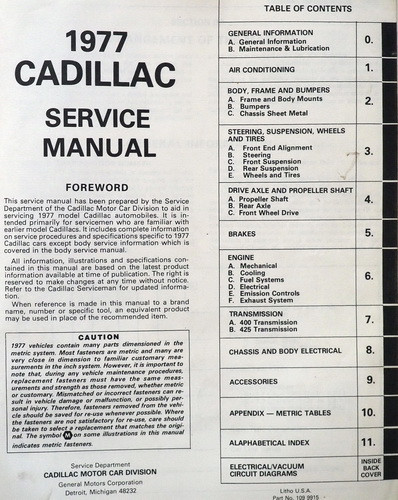 1977 Cadillac Factory Service Manual Original Shop Repair - Factory ...