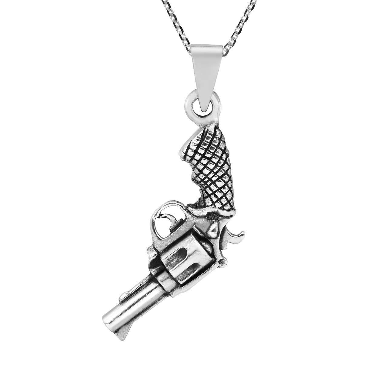 Revolver Pistol Pendant Necklace, sterling silver