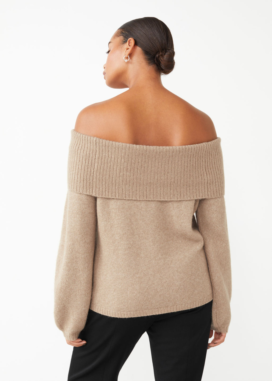 Relaxed Off Shoulder Wool Sweater