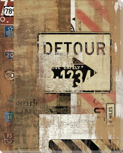 Road Trip Detour Sign Wrapped Canvas Giclee Print Wall Art | Metal ...