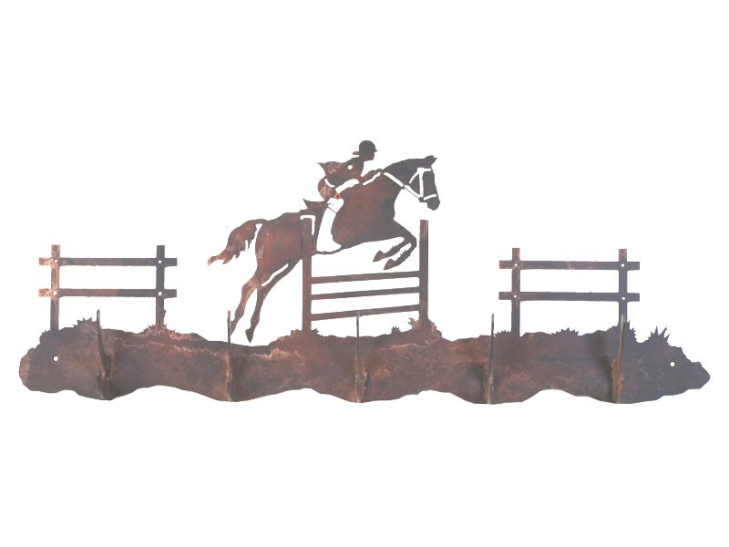 Equestrian Show Jumping Double Metal Wall Hook | Rustic Lodge Horse Accent