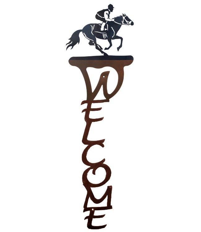 Derby Horse Racer Vertical Metal Welcome Sign | Equestrian Home Decor