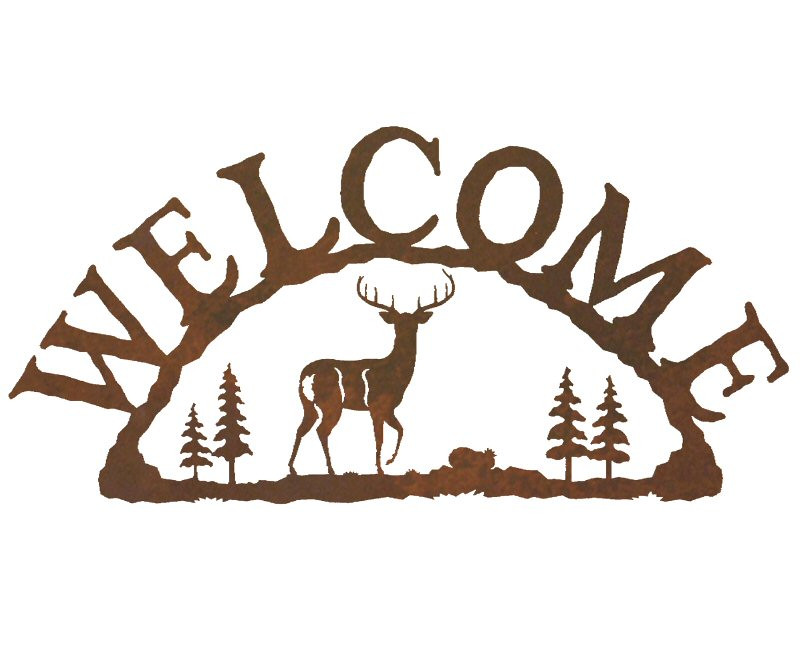 Whitetail Deer Metal Welcome Sign - Rustic Outdoor Wall Decor