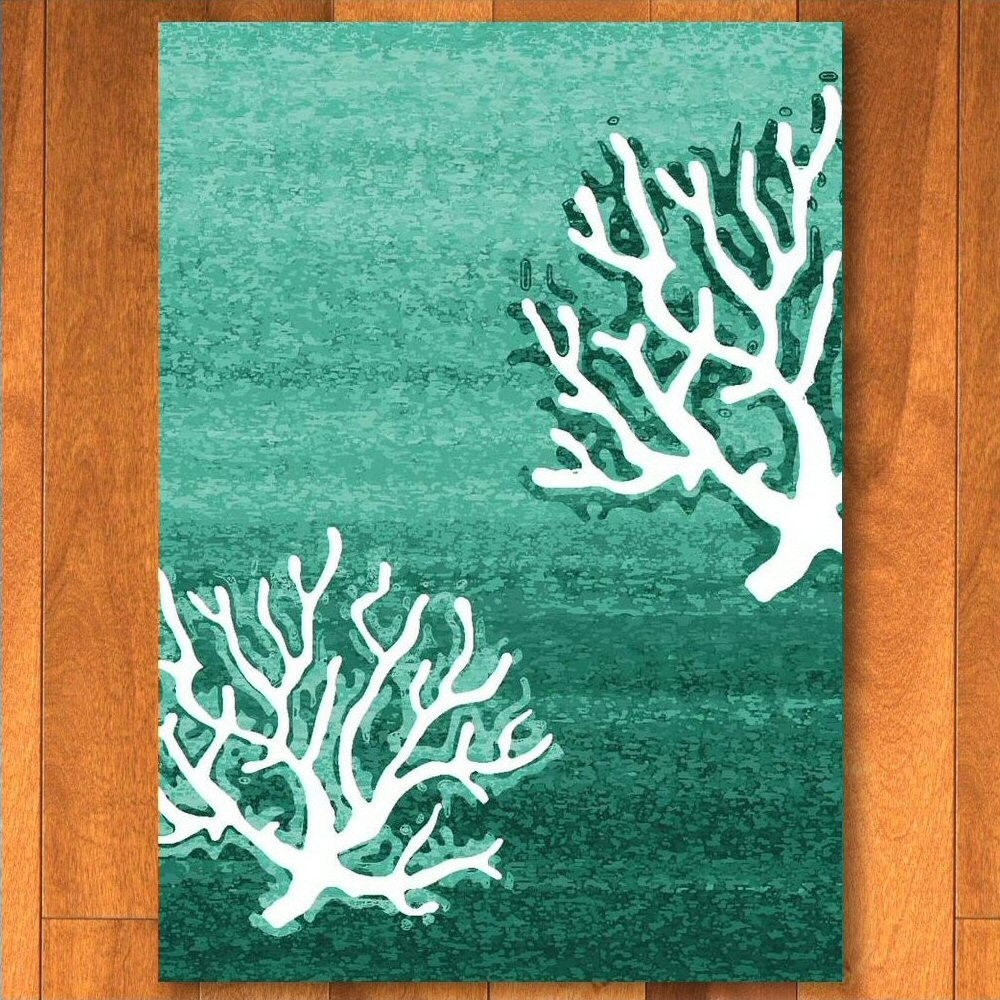 3' x 4' Coral Pattern Aqua Rectangle Scatter Nylon Area Rug - Floor Rug ...