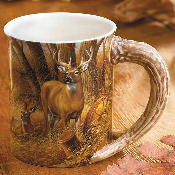 Rustic Retreat Whitetail Deer Sculpted Stoneware Coffee Mugs, Set of 6 ...