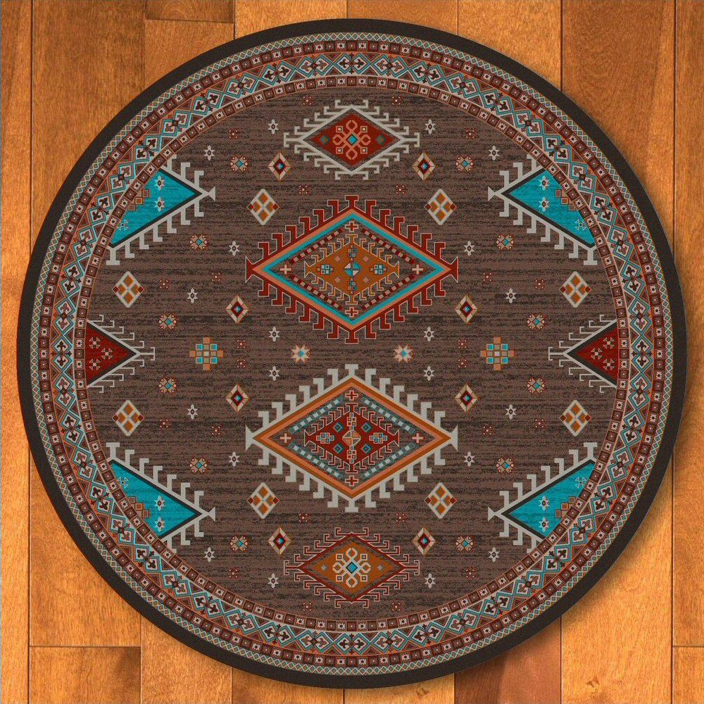8' Persian Southwest Brown Round Nylon Area Rug - Floor Rug - American ...
