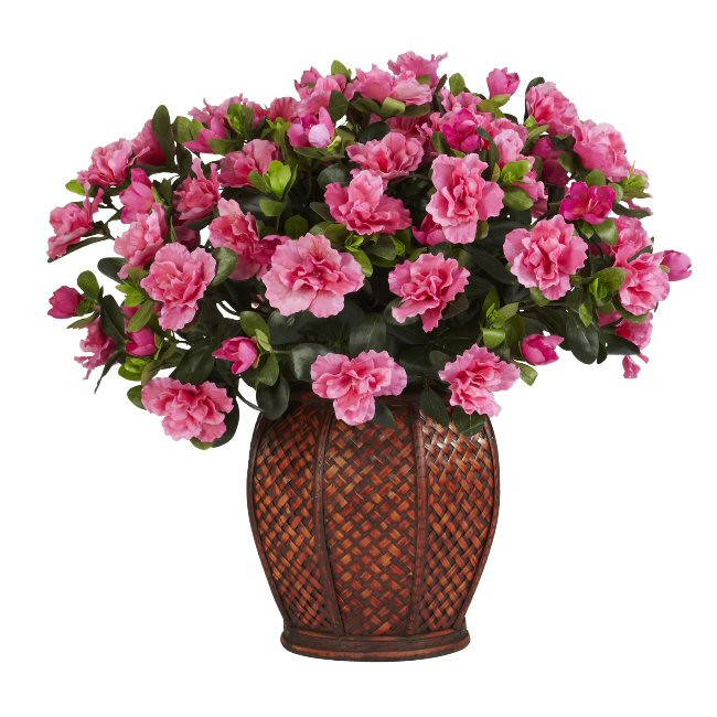 Nearly Natural Azalea with Vase Silk Plant - Artificial Plants - Silk ...