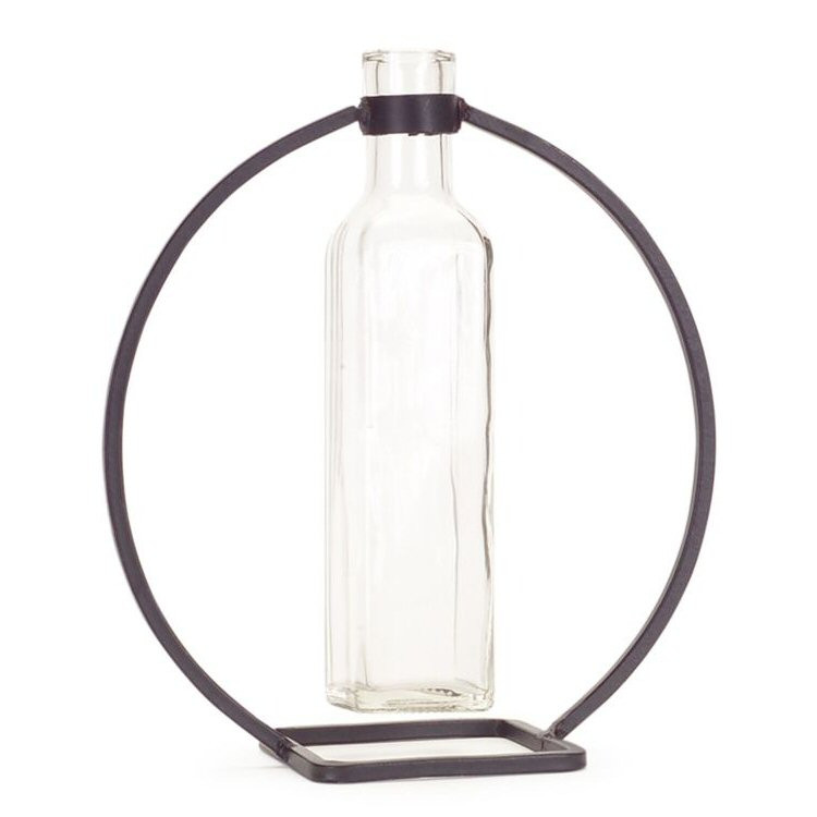 9" Medium Hanging Glass Vase in Metal Circle Stand, Set of 4 - Melrose