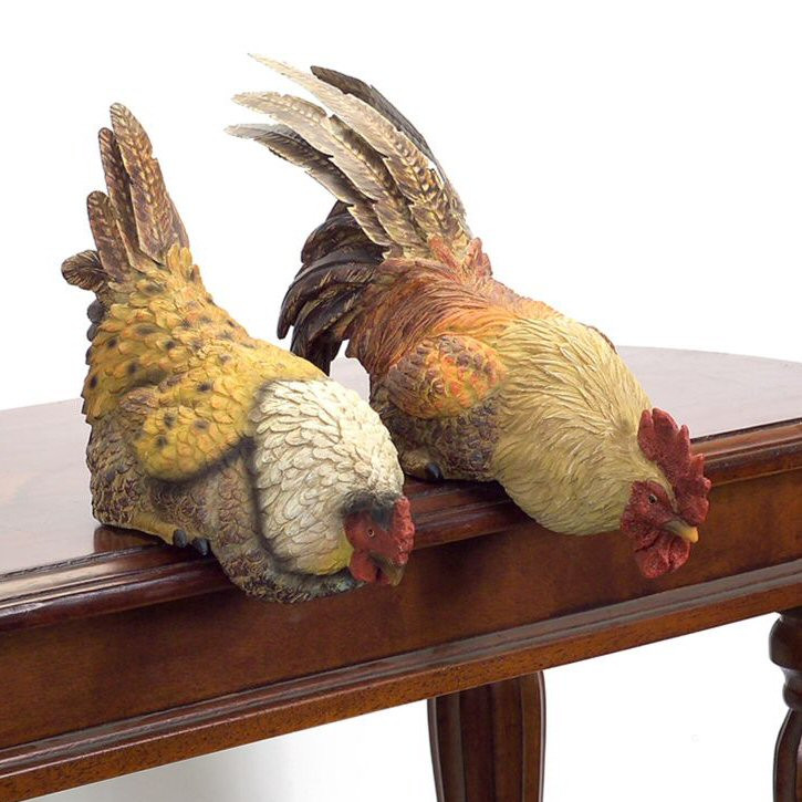 Hen and Rooster Shelf Sitter Sculptures, Set of 2 - Melrose
