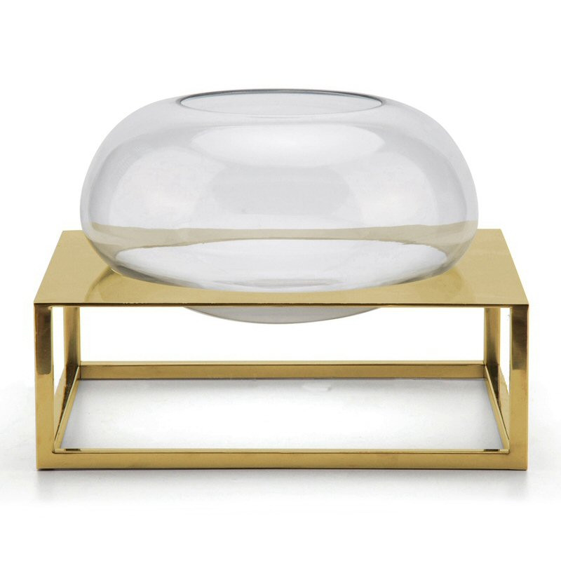 Oval Glass Vase with Stainless Steel Gold Base - Dessau Home