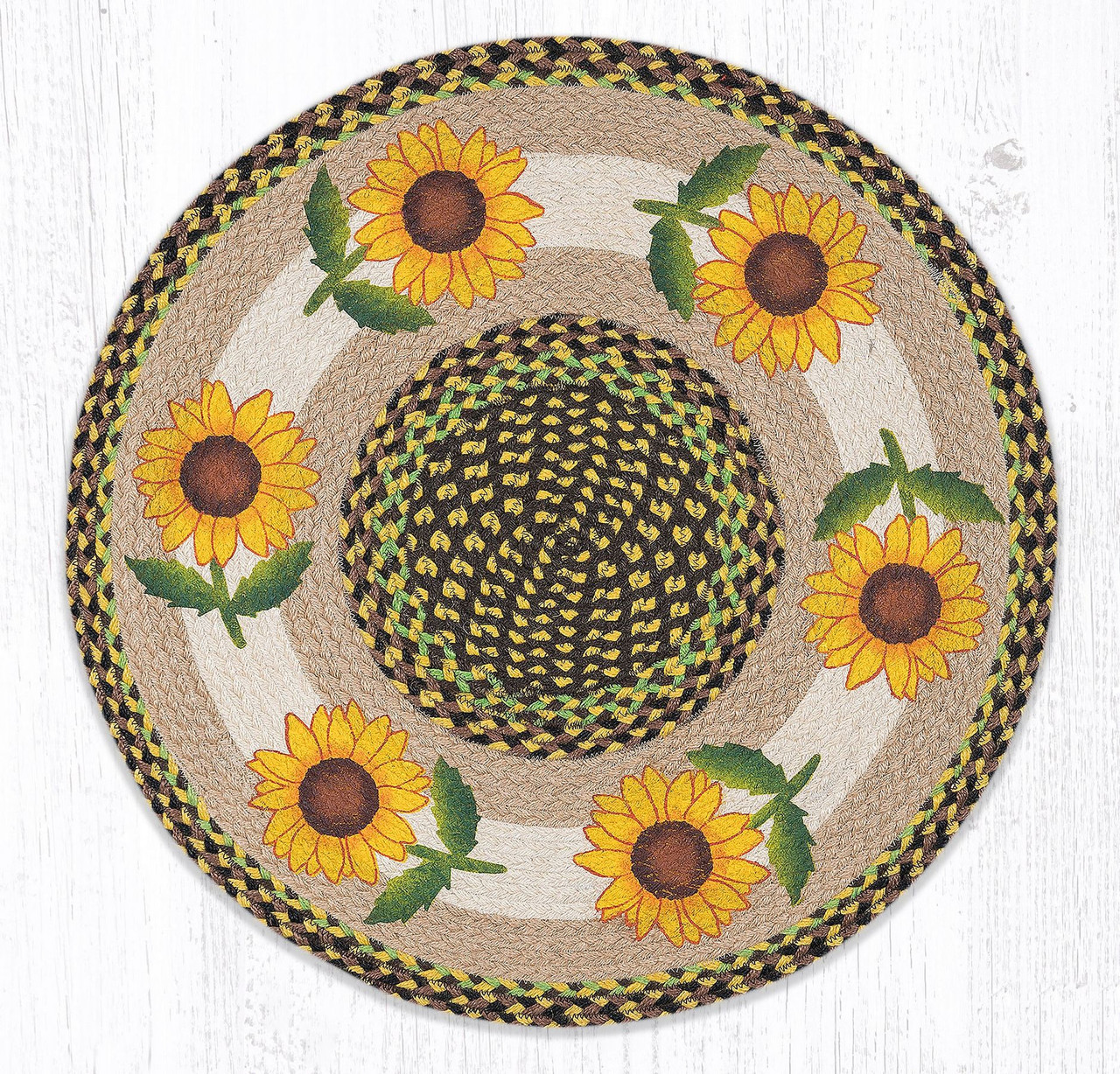 27" Sunflower Braided Jute Round Rug - Floor Rug - Area Rug