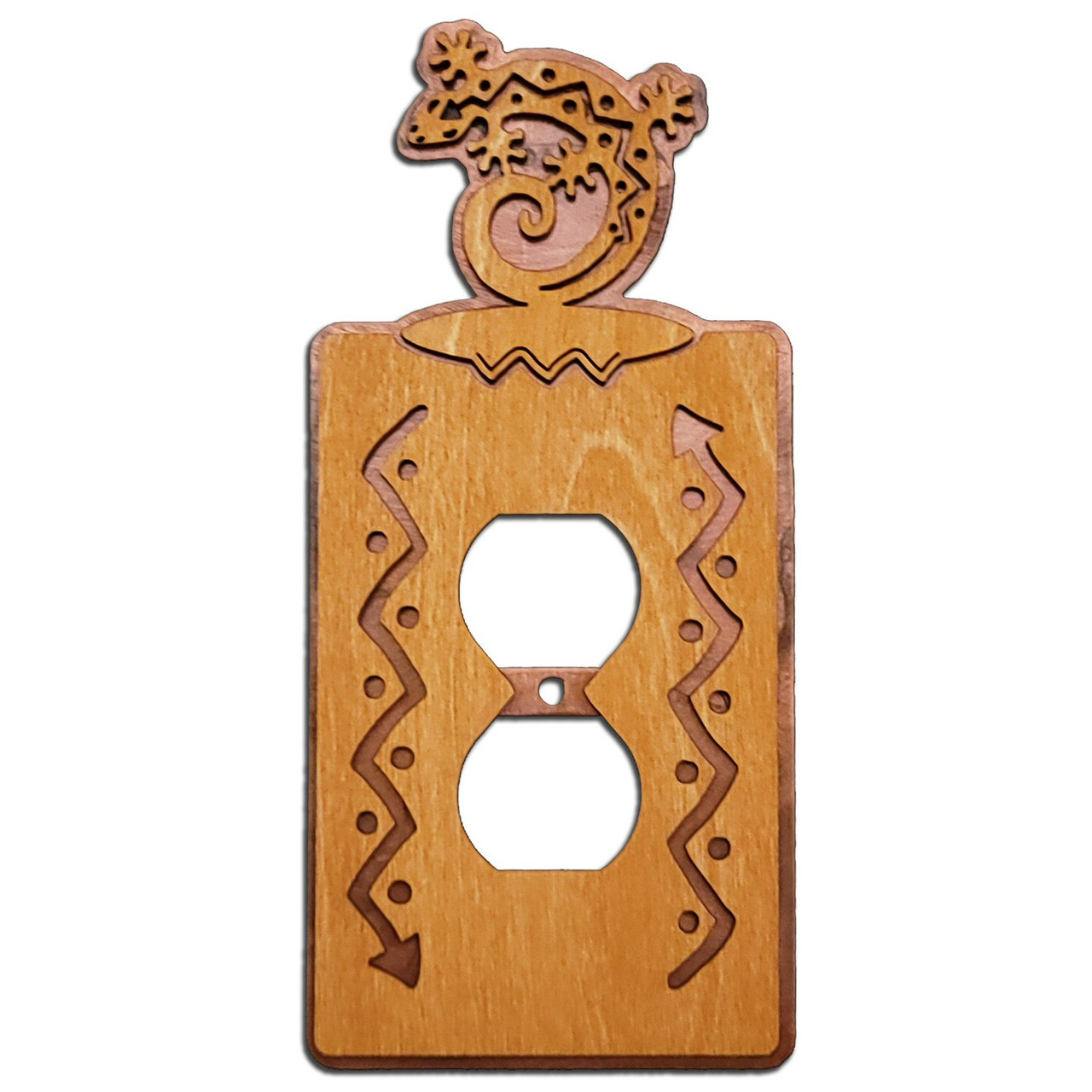 S Shaped Gecko Lizard Single Outlet Cover | Rustic Metal & Wood Plate