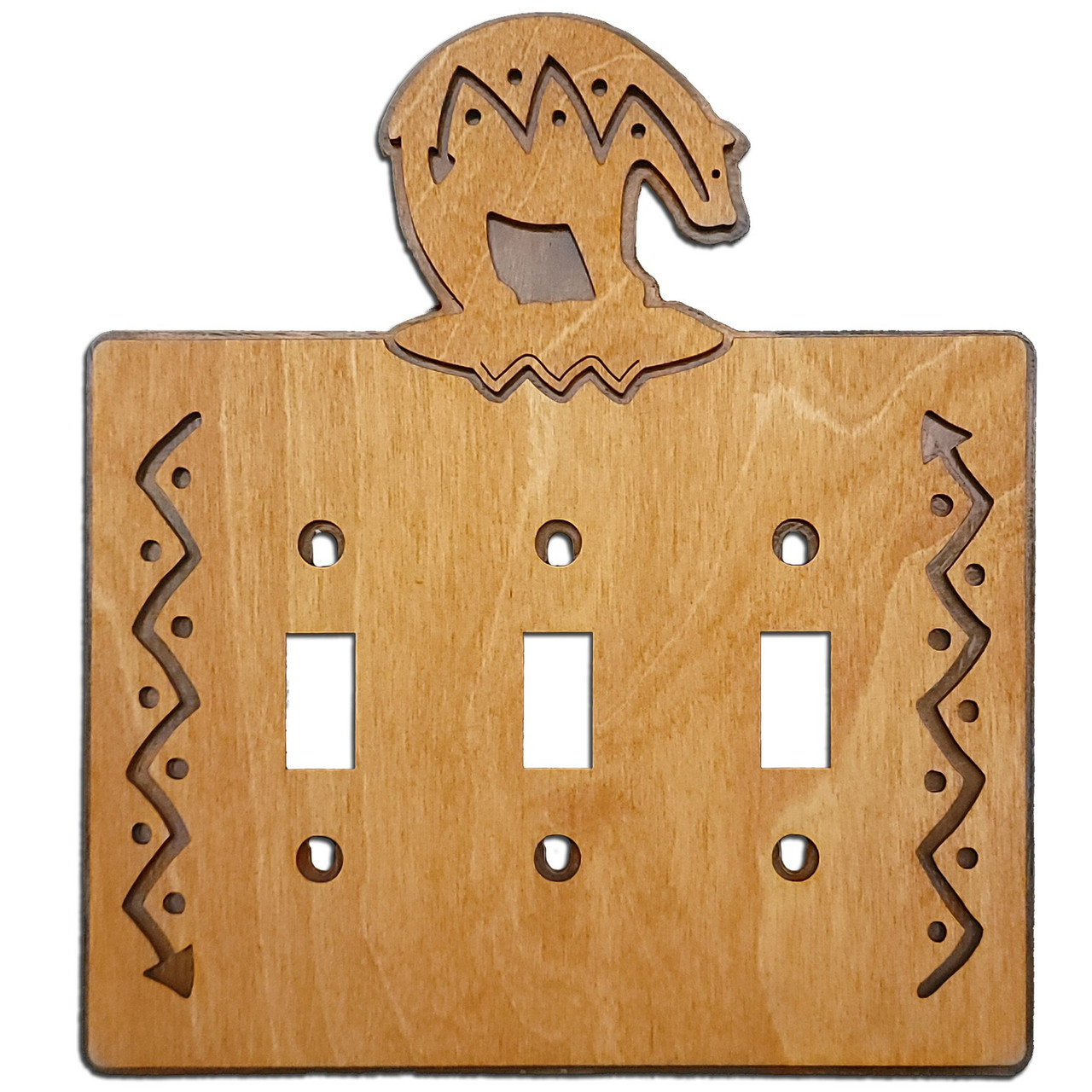 Bear Triple Toggle Switch Plate | Rustic Metal & Wood Wall Cover