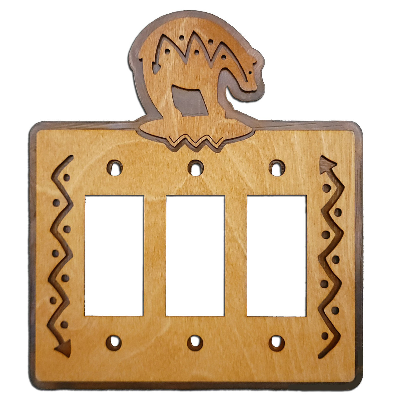 24 Point Sunburst Triple Rocker (GFCI) Arrows Metal & Wood Switch Plate ...