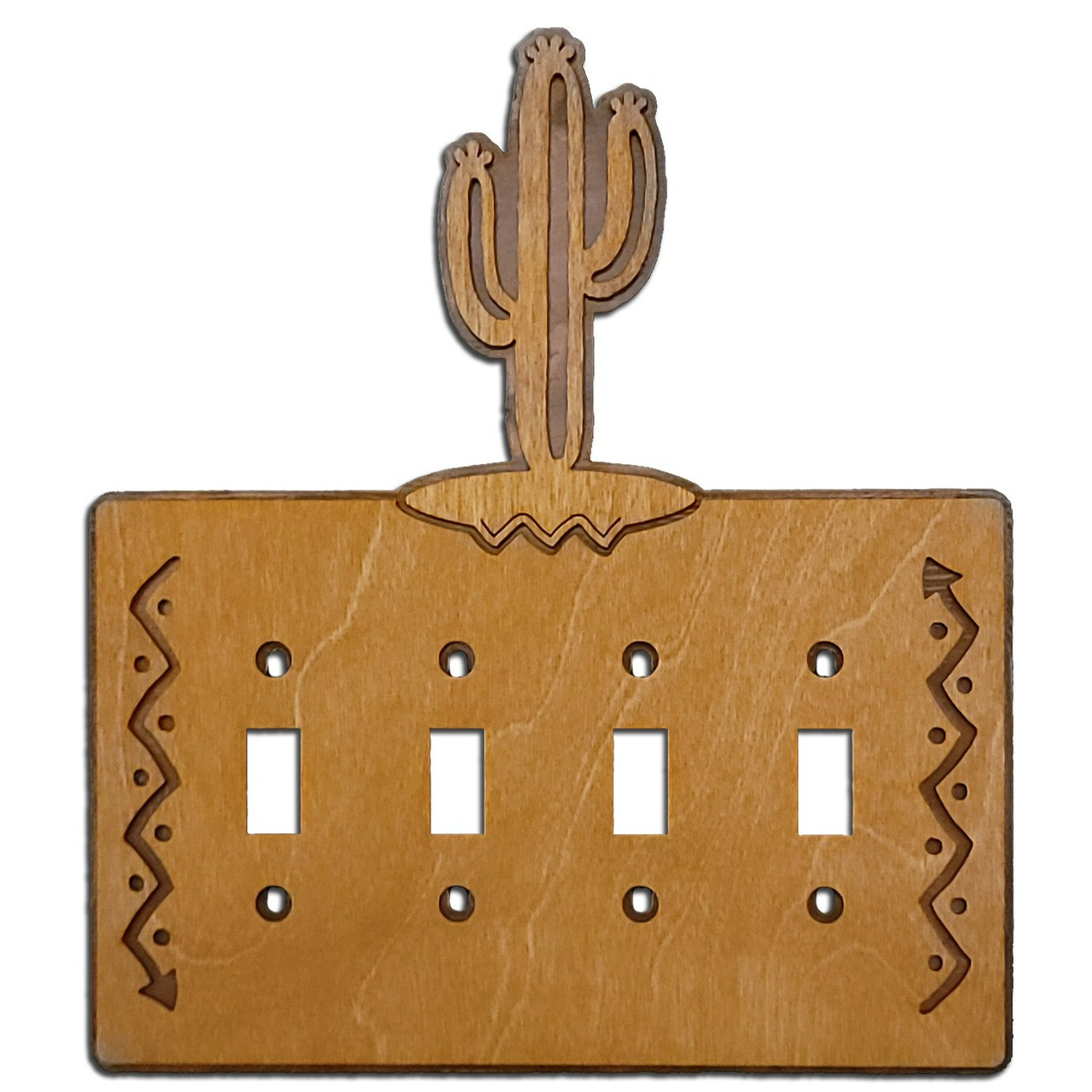 Saguaro Cactus Quad Toggle Arrows Metal And Wood Switch Plate Cover