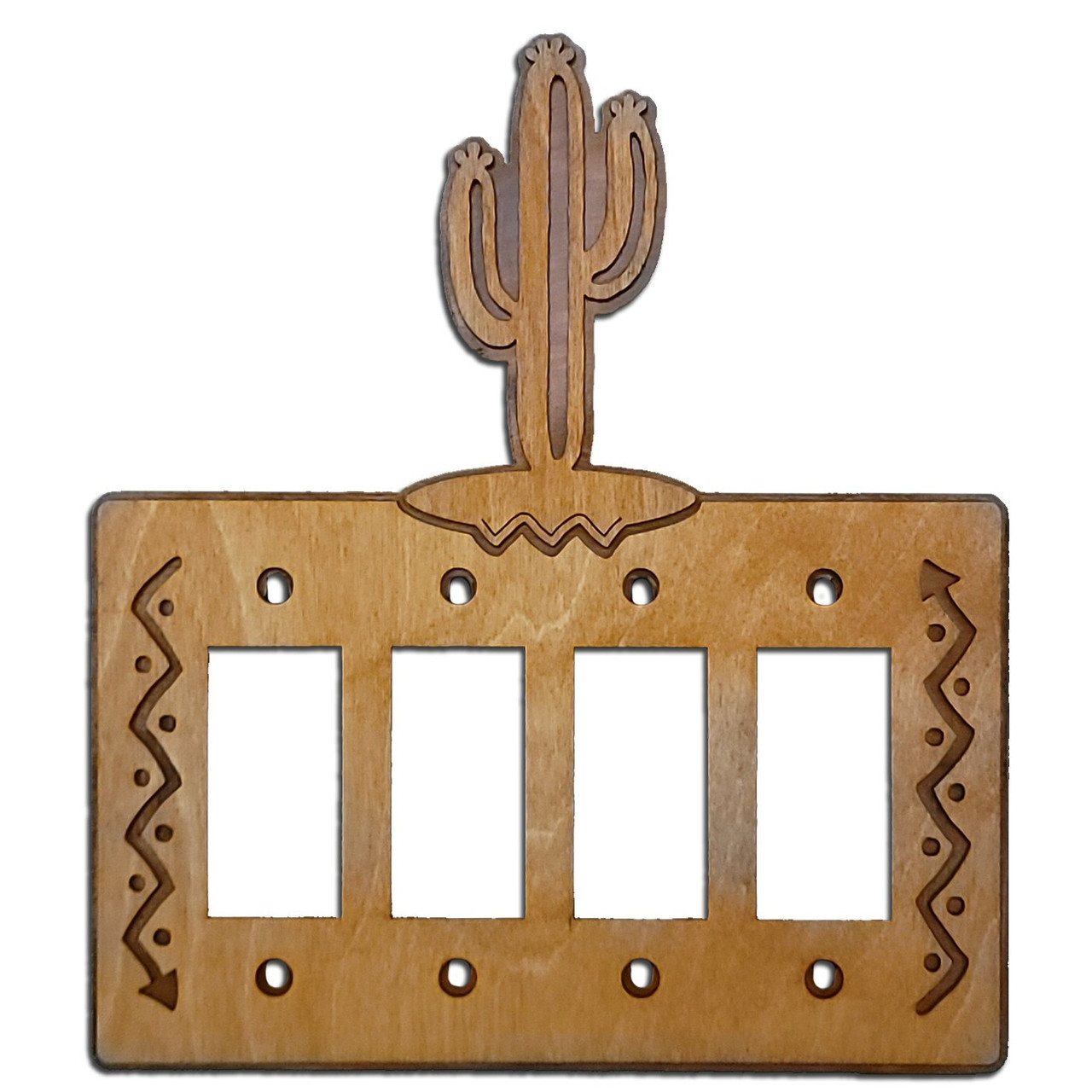 Saguaro Cactus Quad Rocker Switch Plate | Rustic Metal & Wood Cover