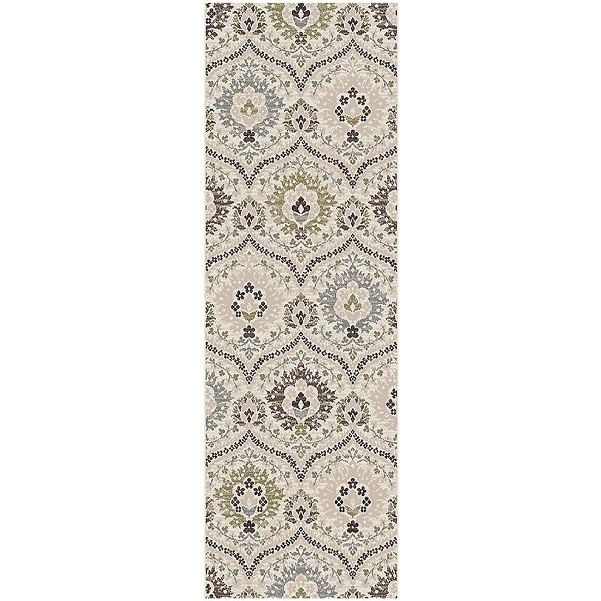 3' x 10' Runner Ivory Blue and Gray Floral Stain Resistant Runner Rug