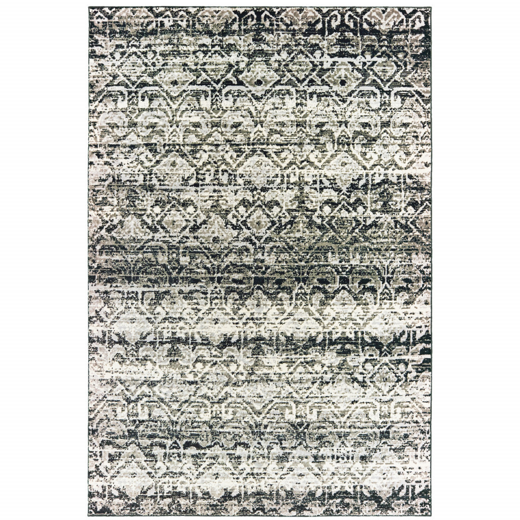 4' x 6' Gray and Ivory Geometric Power Loom Stain Resistant Area Rug