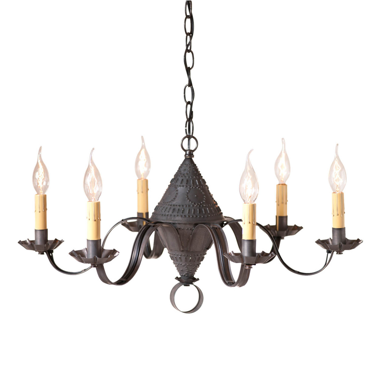 Kettle Black Small Concord Punched Tin Chandelier - Rustic Lighting