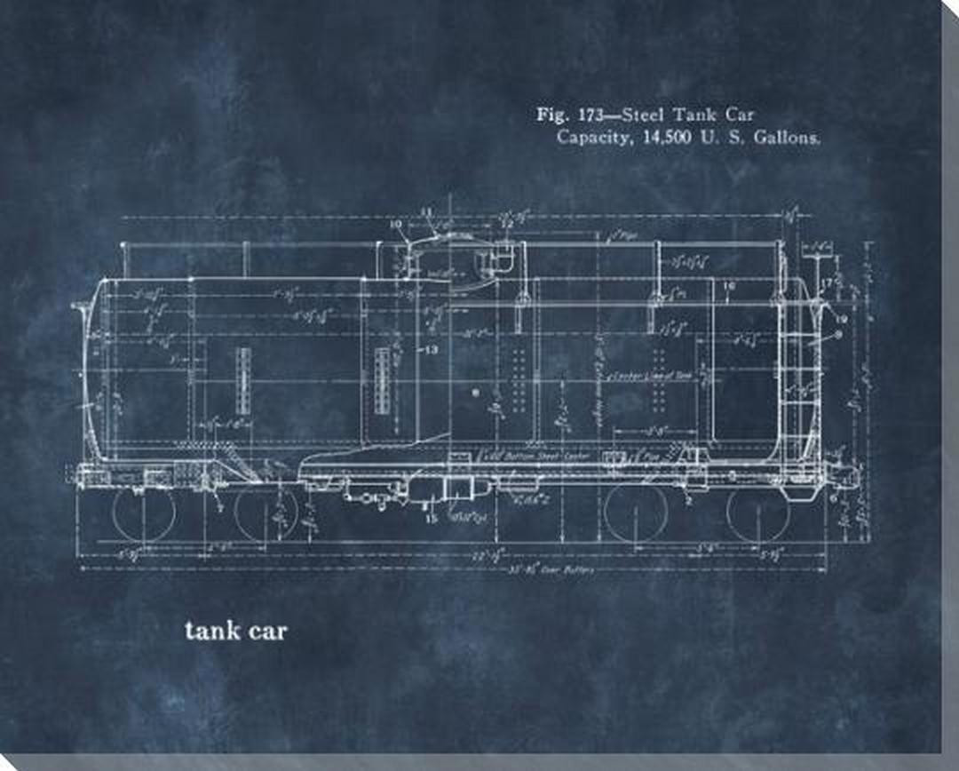 Train Blueprint Tank Car Wrapped Canvas Giclee Art Print Wall Art ...