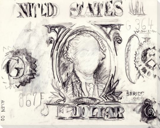 Abstract One Dollar Bill Drawing Wrapped Canvas Giclee Print ...