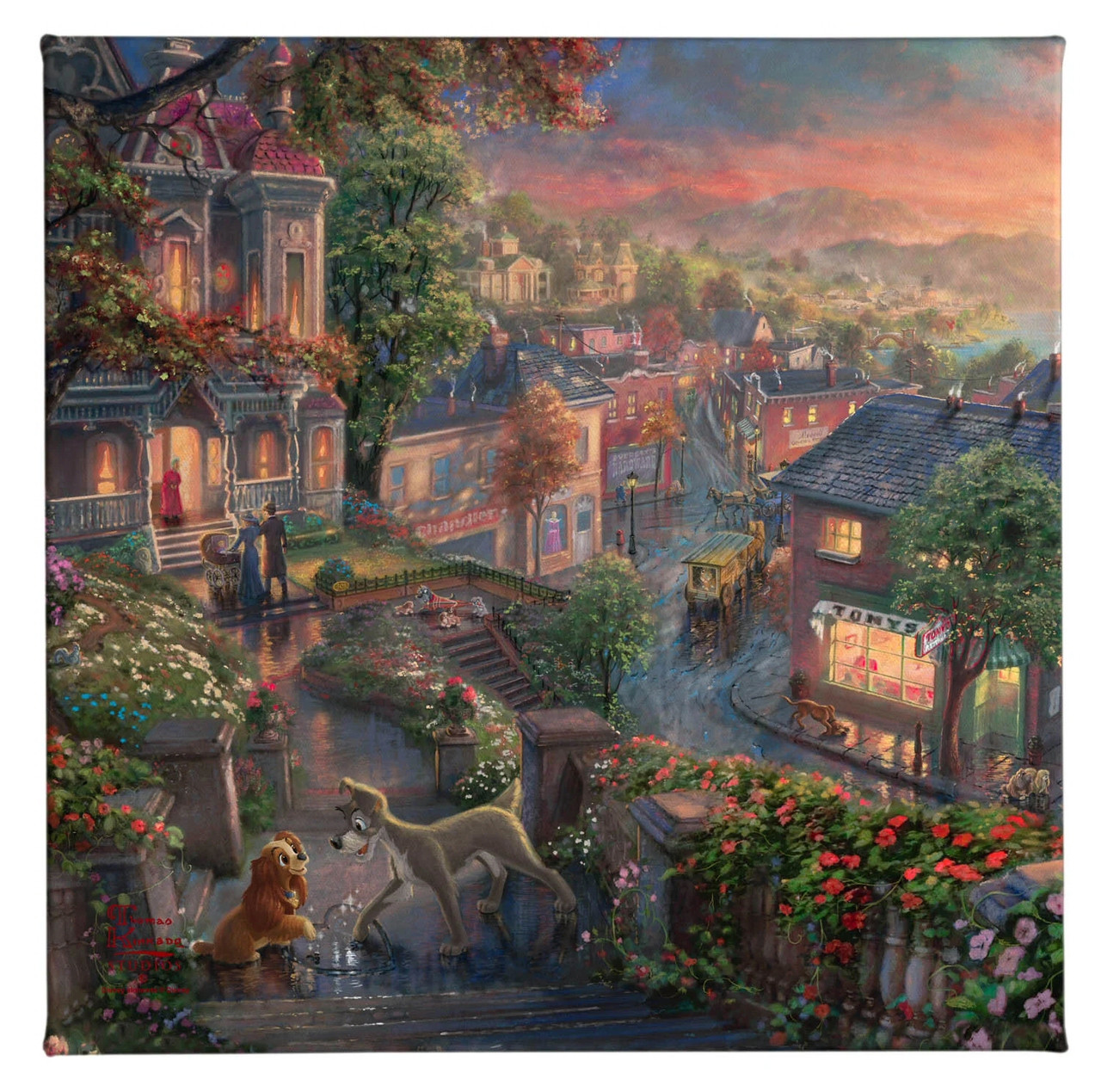 14" x 14" Disney Lady & the Tramp Falling In Love Wrapped Canvas Wall ...