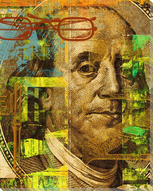 Benjamin Franklin Hundred Dollar Bill Wrapped Canvas Giclee Print ...
