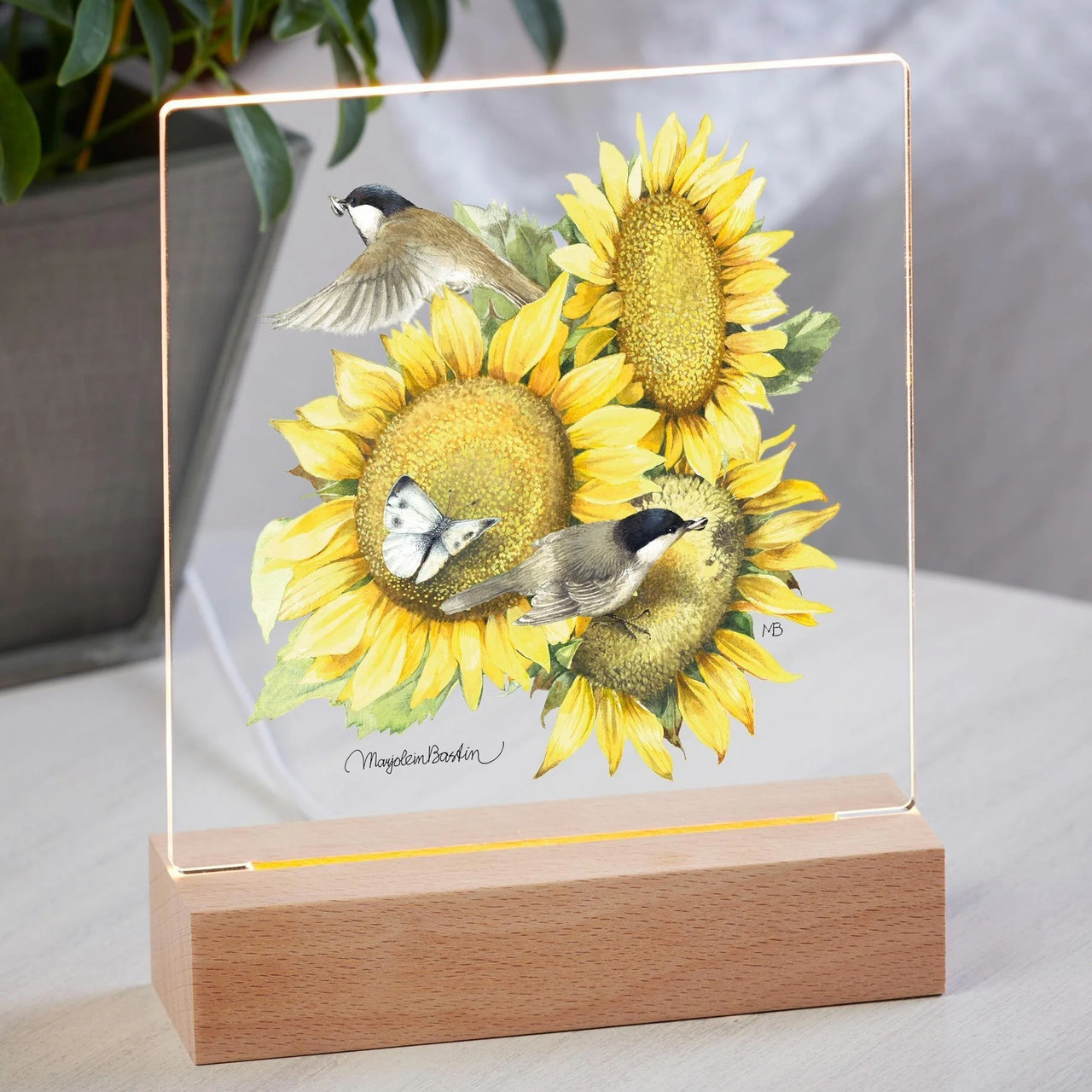 7.25" Sunflowers Birds & Butterfly Acrylic LED Lighted Night Light ...