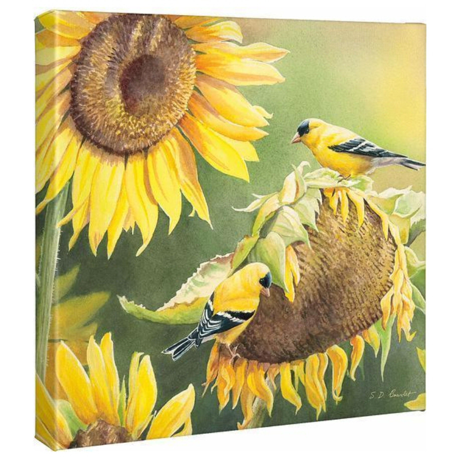 14" x 14" Midas Touch Goldfinches Wrapped Canvas Wall Art - Wall Decor