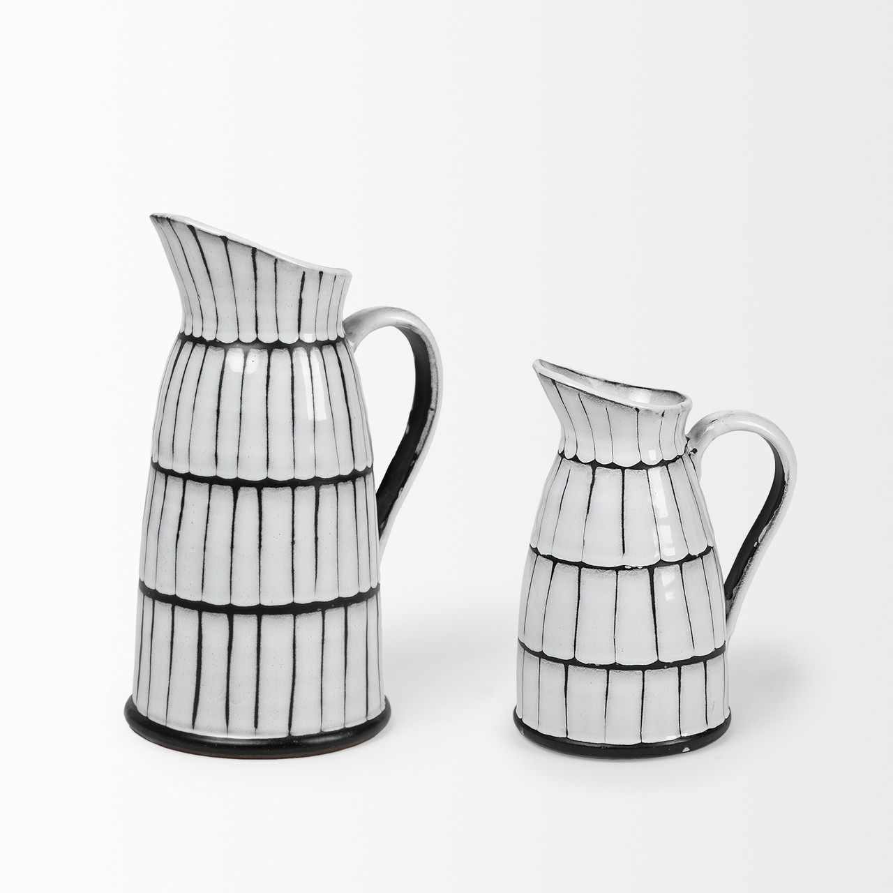 13" White And Black Artisan Glaze Ceramic Pitcher - Decorative Accessories