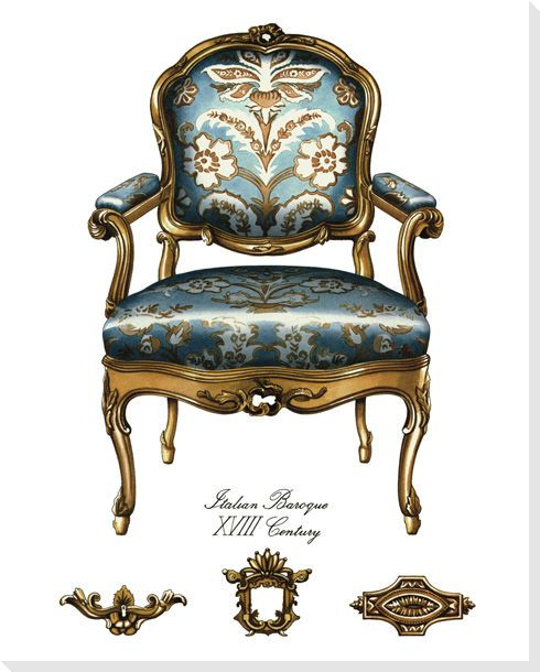Blue Italian Baroque Chair Wrapped Canvas Giclee Print Wall Art ...