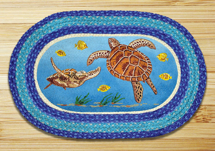 20" x 30" Swimming Sea Turtles Braided Jute Oval Rug by Harry W Smith ...