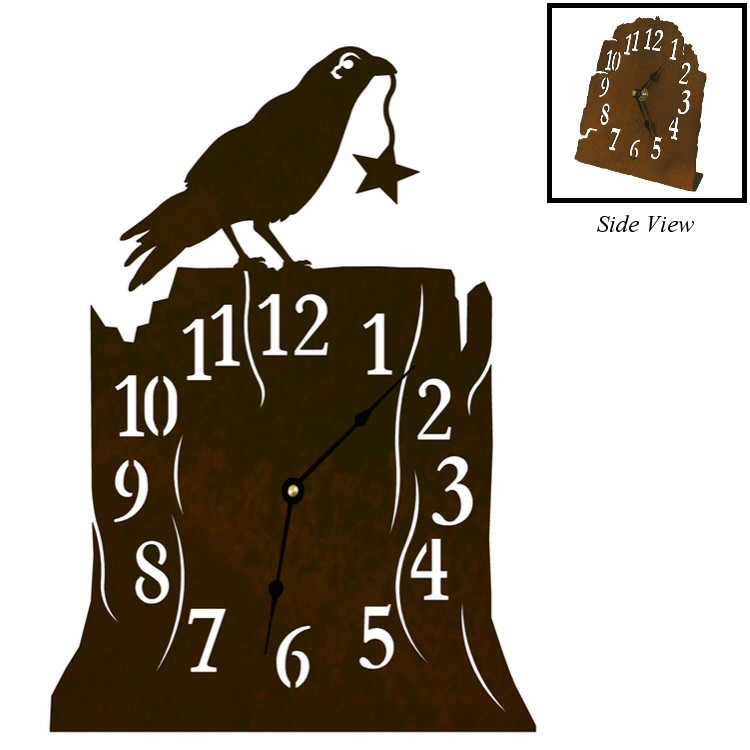 Crow Bird Metal Table Clock | Rustic Woodland Lodge Piece
