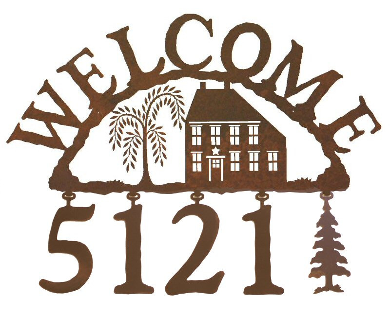 Salt Box House Metal Address Welcome Sign - Rustic Outdoor Wall Decor