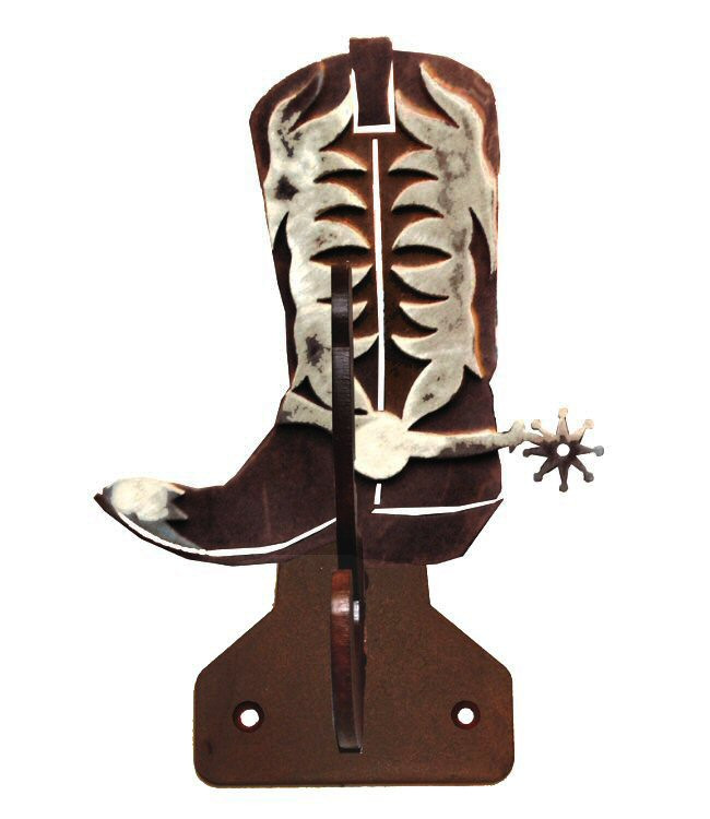 Burnished Cowboy Boot Double Metal Wall Hook | Rustic Western Lodge Decor