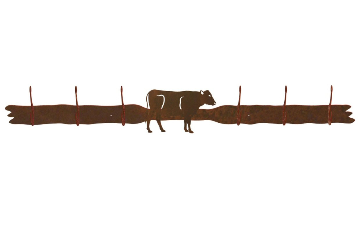 Cow Six Hook Metal Wall Coat Rack | Rustic Farmhouse Lodge Decor