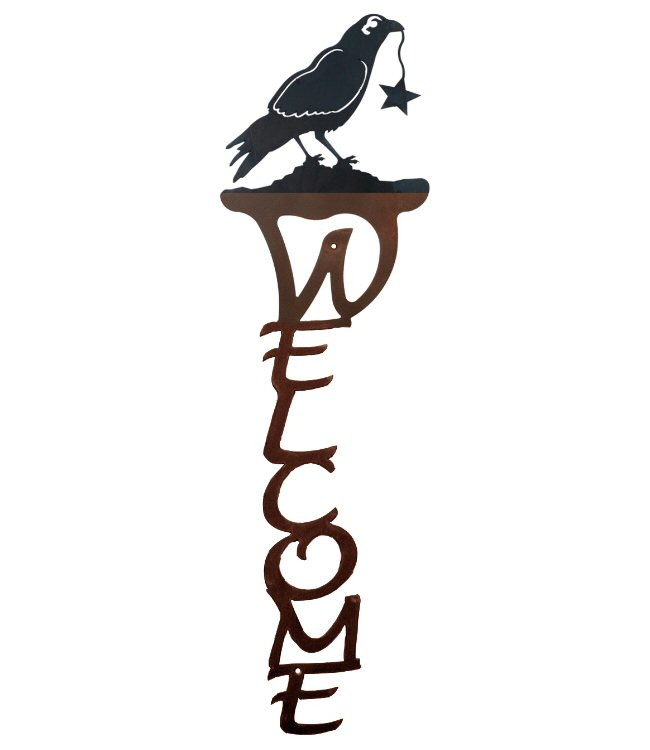 Crow Bird Vertical Metal Welcome Sign | Farmhouse Rustic Decor