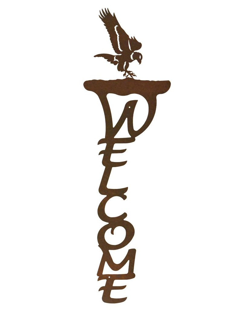 Flying Eagle Vertical Metal Welcome Sign - Rustic Outdoor Wall Decor