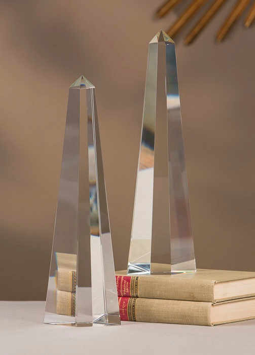 Crystal Diamond Shape Obelisk Sculpture, Set of 2 - Dessau Home - APL594