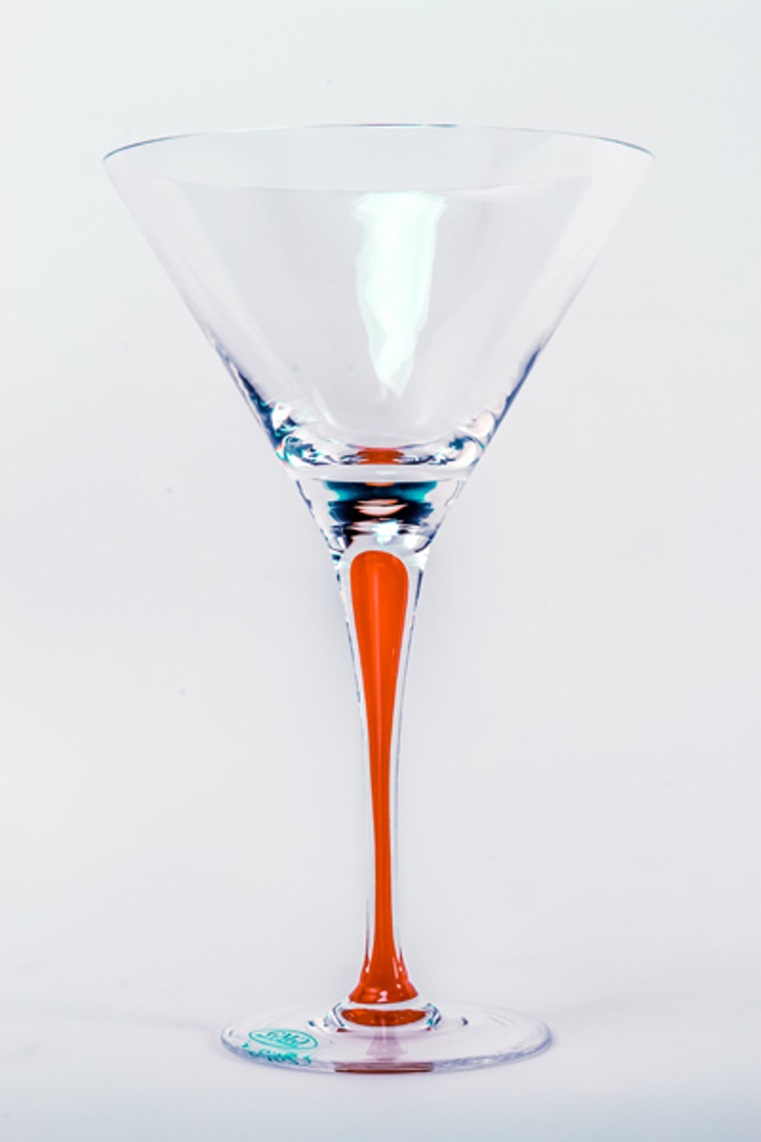 Tears And Cheers Crystal Martini Glasses With Orange Stem Set Of 4