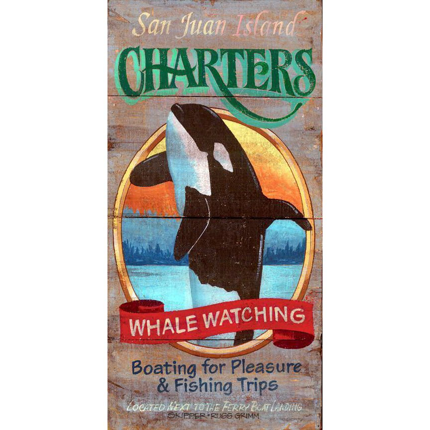 Customizable San Juan Island Charters Whale Watching Vintage Style Wood ...