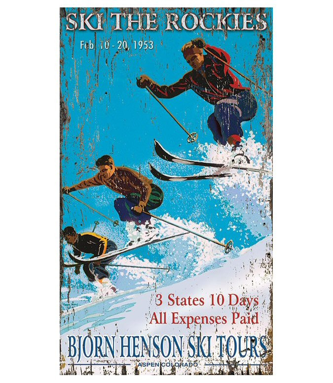 Customizable Henson's Ski The Rockies Skiing Vintage Style Wooden Sign ...