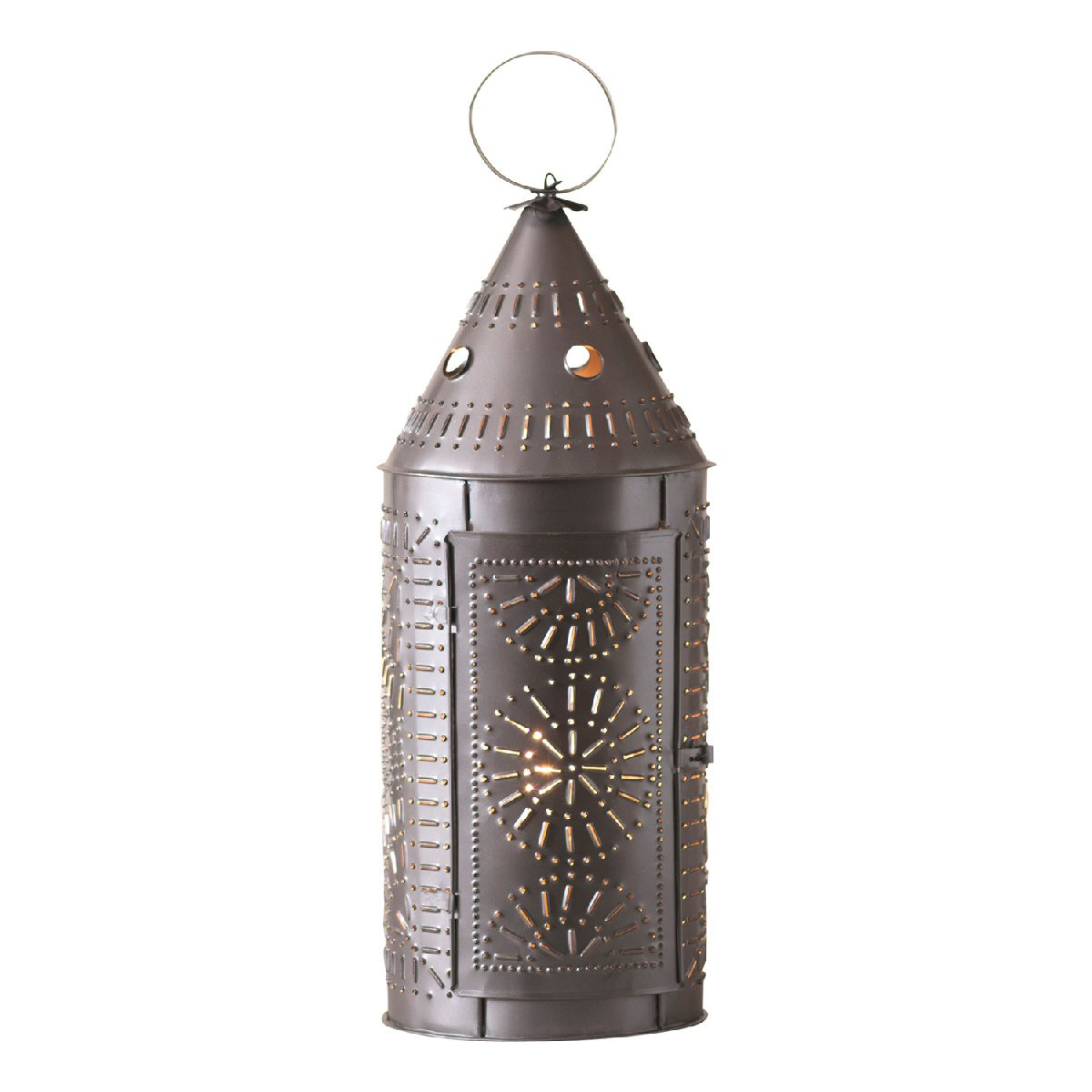 21" Smokey Black Punched Chisel Pierced Tin Electric Lantern - Rustic ...