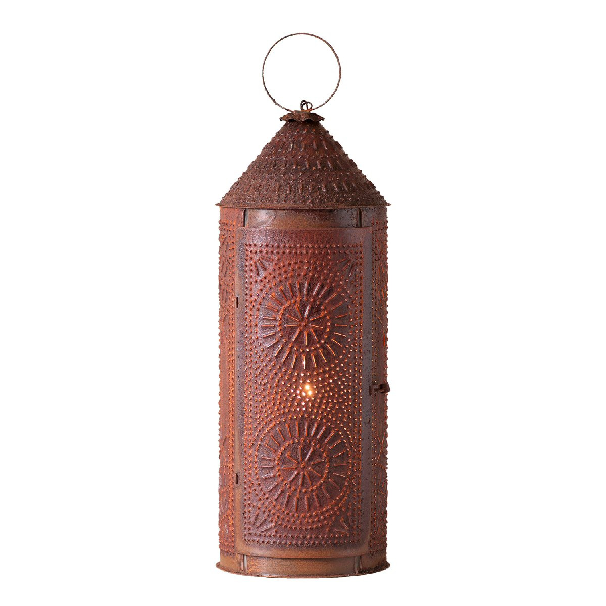 22" Rustic Tin Chimney Punched Chisel Pierced Tin Electric Lantern ...